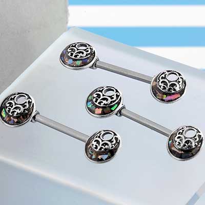 Geometric Abalone Triangle Mosaic Pyramid Nipple Barbell