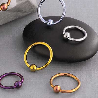 Titanium Captive Ring With Bezel Set Gem Bead