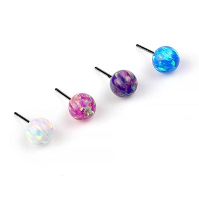 Titanium Bezel Set Synthetic Opal Disc Threaded Ends