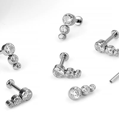 CUSTOM ORDER Titanium Flatback Labret with Bezel Set Opal/Stone Bullet