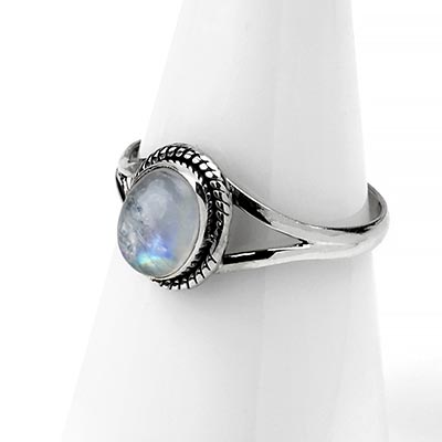 Rainbow Moonstone Heart Ring