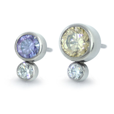 Custom Order Titanium Two Cabochon Clusters Threadless End