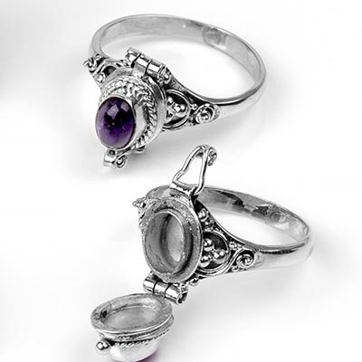 Silver And Genuine Garnet Poison Ring