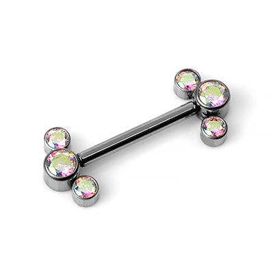 Titanium Threadless Three Gemmed Nipple Cluster Barbell