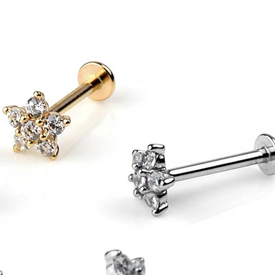 14k Gold Threadless Gem Labret Lobe Lip Tragus Piercing