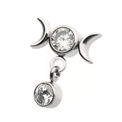 Titanium Triple Goddess Moon Dangle Gem Synthetic Opals