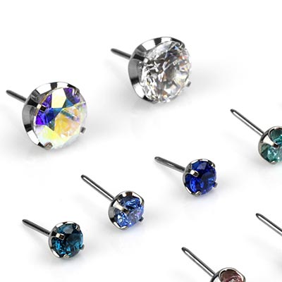 Titanium Threadless Bezel Set Faceted Gem End