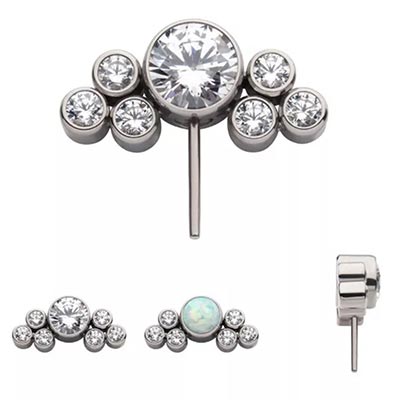 Neometal Four Bezel Set Gem Cluster Tapered Threadless End